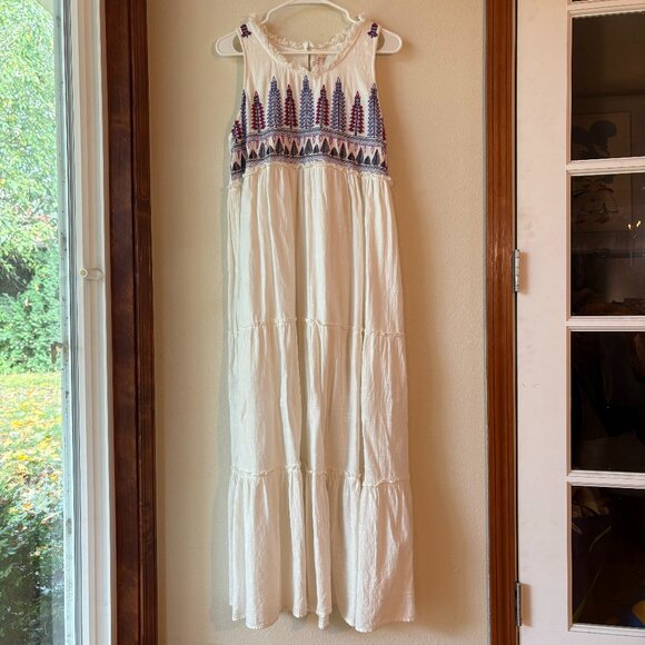 RAGA | Dresses | Raga 0 Cotton Embroidered Tiered Maxi Dress Size L Boho Purple Red Green Blue ...